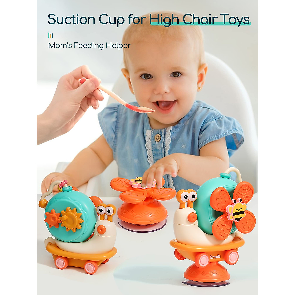 5-in-1 High Chair Toy with Suction Cups Spinner Montessori Toys for Toddler 1-3 Year Old-Fine Motor Infant Tray Sensory Travel Toys for Baby 6-12-18 Months Boy Girl Newborn Birthday Gift