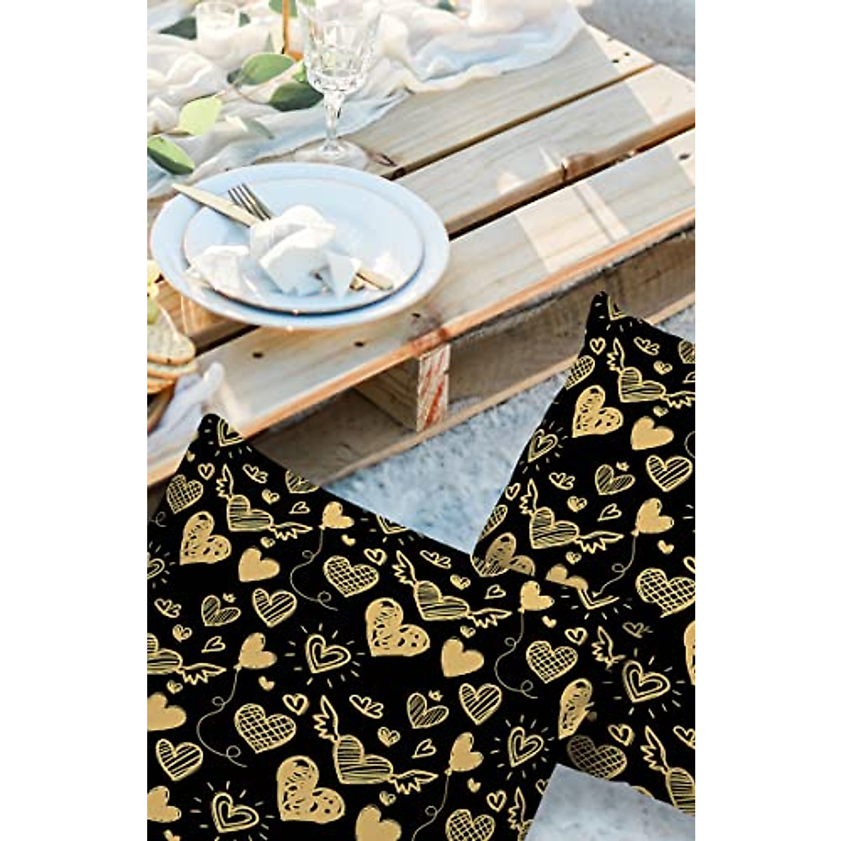 Outdoor Pillows Waterproof Pillow Covers Set of 2, Lovely Hearts Happy Valentines Day Black Polyester Throw Pillow Covers Garden Cushion Case for Patio Funiture Sofa Decoration 18x18inch,