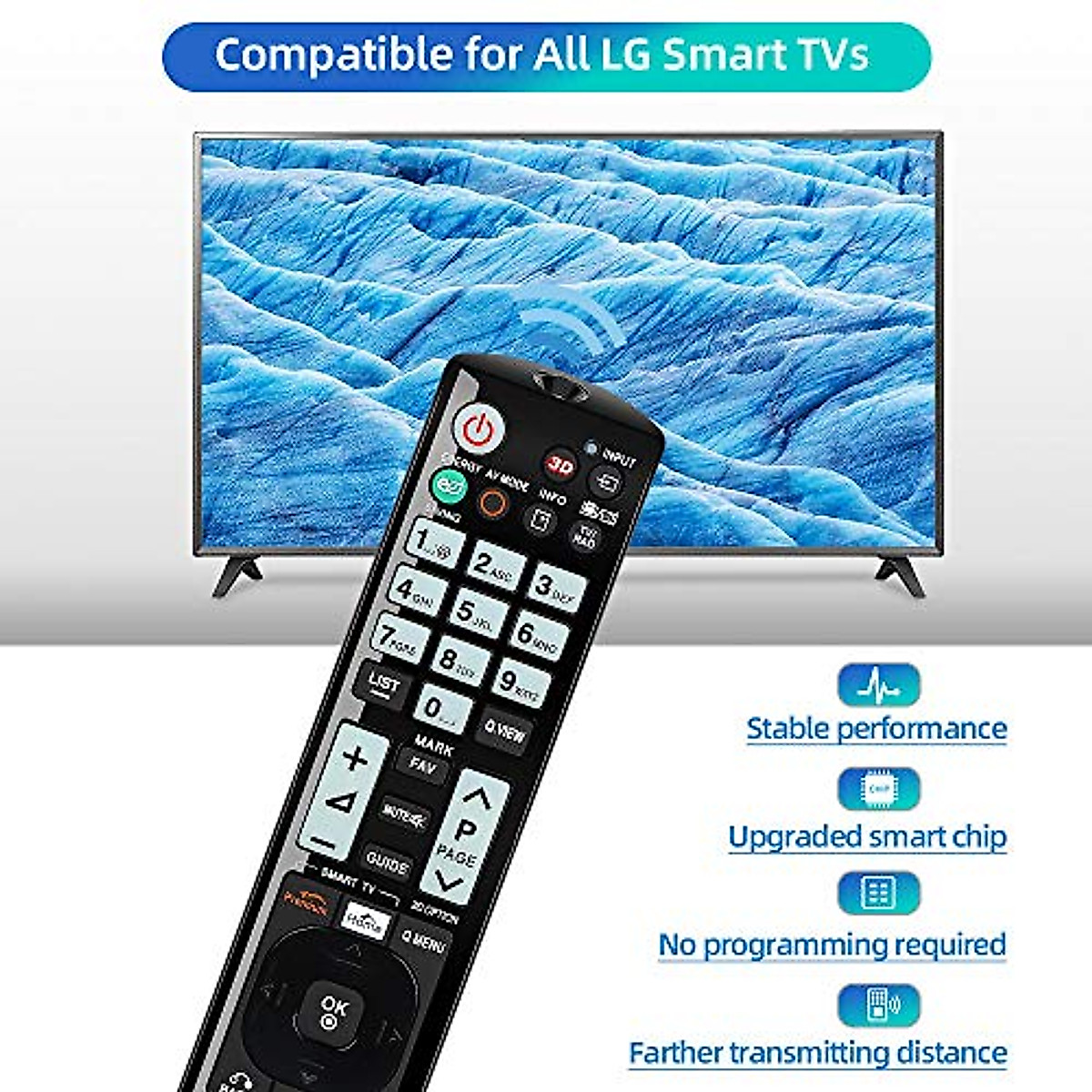 Gvirtue Universal Remote Control LG-1LC Compatible Replacement for LG TV/ 3DTV/ HD/Smart/LCD/LED/Netflix/Amazon AKB74915304 AKB74475401 AKB72915239 AKB72915238