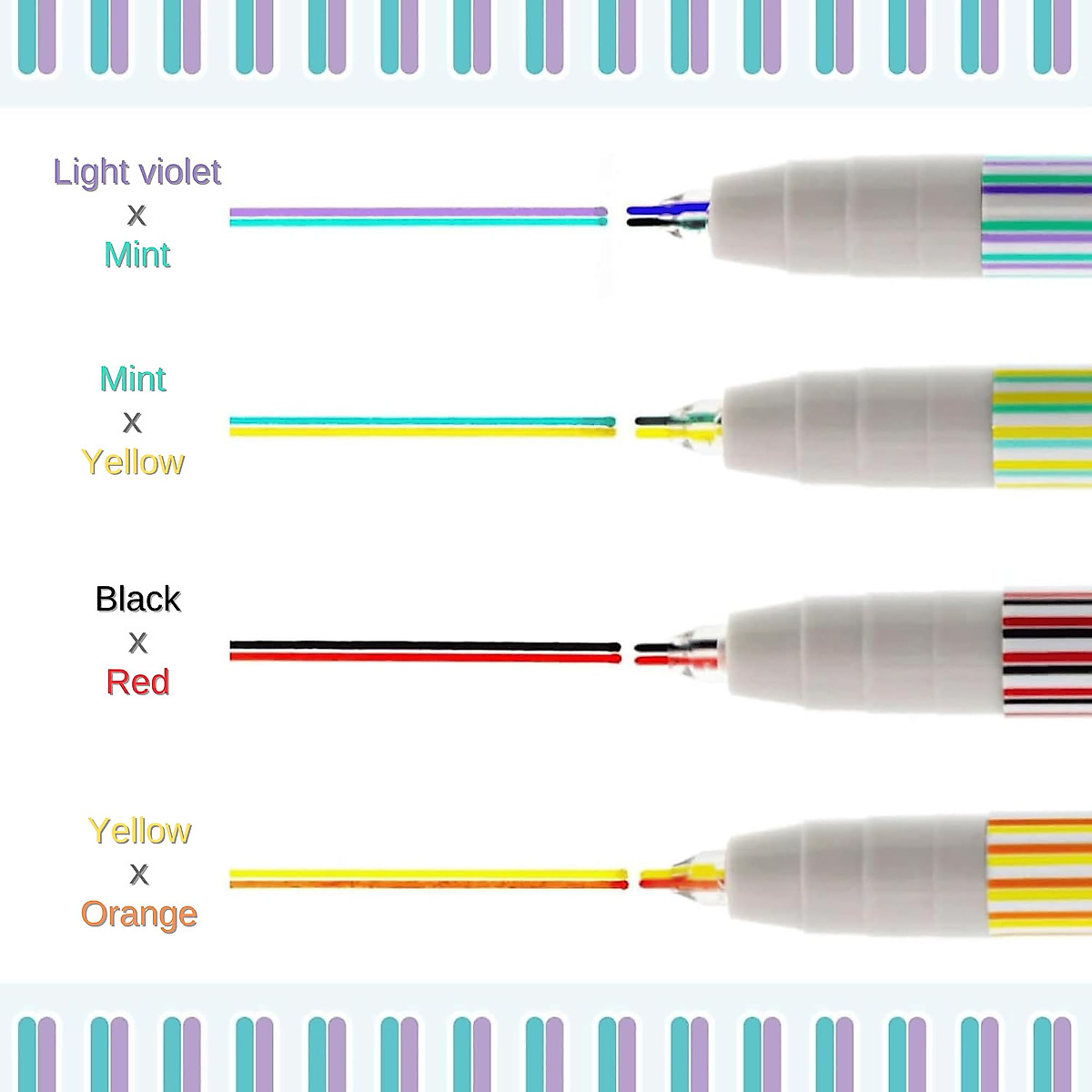 SUN-STAR Two Color Line Pen Twiink,C Set, Different 4 Colors Pattern Set, Water-Based Paint Pen, (Mint x Light Violet, Yellow x Mint, Red x Black, Orange x Yellow)