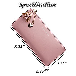 FuSi Women Bright Sweet Pu Purse Ultra-Thin Long Wallet Handbag (Pink), FSUS0074