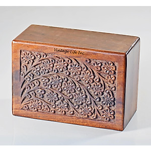 DnU Avenue Hand carved Wooden Cremation Urns for Human Ashes Adult & Pets, Memorial Urn Box, Keepsake for Burial/Funeral Ashes, Tree Of Life Urn, Capacity 85" Cu/in (Large 7.5 x 5.75 x 3.5 Inch)