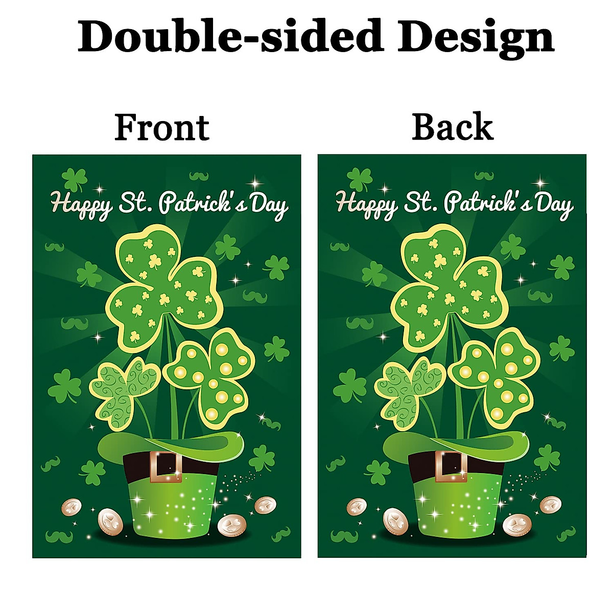 CAVLA Happy St. Patrick's Day Garden Flag Shamrock Leprechaun Hat Decorative Irish Yard Flags Double Sided 12 x 18 Inch Saint Patrick's Day Lucky Day Outdoor Garden Lawn Farmhouse Decorations