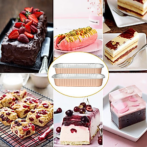 LNYZQUS Disposable Mini Cake Pans With Lids 50 Pack, 6.8oz Rectangle Baking Cups Muffin Tins, Aluminum Foil Tins Loaf Holders For Brownie Bread -Champagne