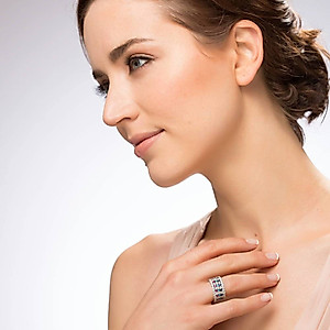 BERRICLE Sterling Silver Wedding Rings Simulated Blue Sapphire Pave Set Cubic Zirconia CZ Anniversary Eternity Ring for Women, Rhodium Plated Size 4