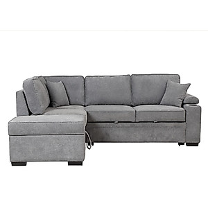 Merax Sleeper Sofa Bed L Shaped Sectional Couch with Storage Ottoman and Chaise for Living Room, Small Apartment Love Seats, Gray_Linen