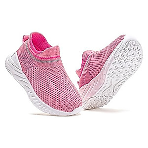 HOBIBEAR Toddler Boys Girls Walking Shoes Slip on Sock Sneakers Non-Slip Lightweight Mesh (Pink,Toddler 7)