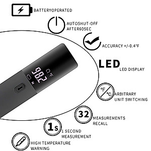 Black Non-Contact Infrared Forehead Thermometer, Medical Grade, for All Ages from Infants and Adults, Accurate Instant Readings, LCD Display, Fever Alarm, Memory Function, Compact and Stylish