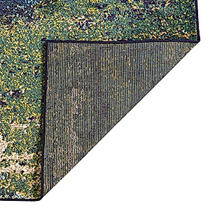 Unique Loom Estrella Collection Distressed, Landscape, Abstract, Modern, Earth Tones Area Rug (3' 3 x 5' 3 Rectangular, Navy Blue/Green)