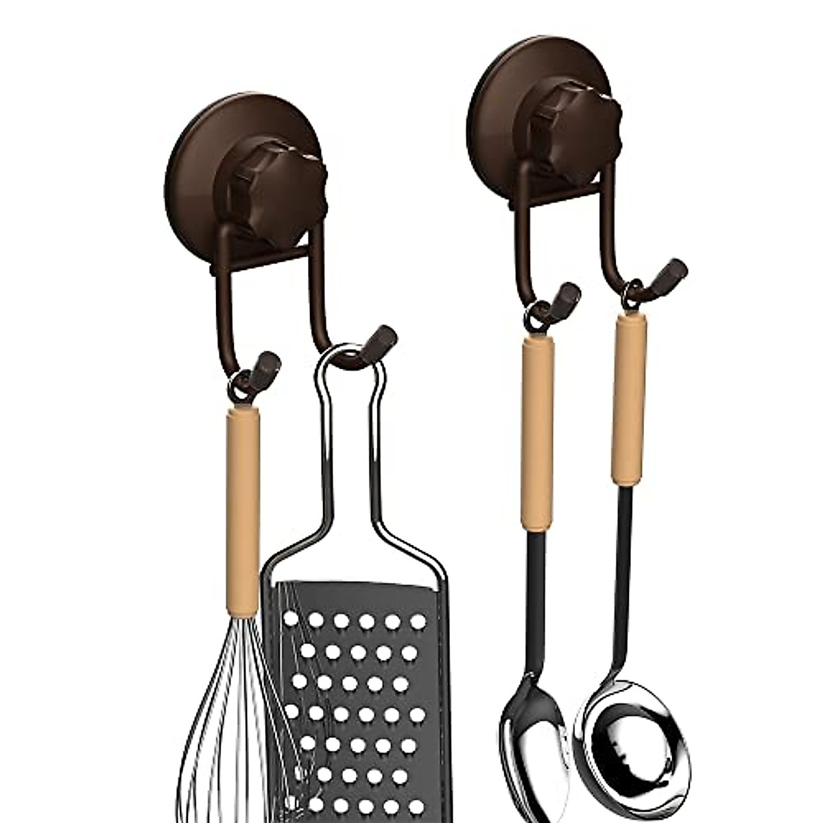 SANNO Suction Cup Hooks, Shower Squeegee Holder Towel Robe Loofah Hooks Hanging Shower Hooks for Bathroom Kitchen Shower Wall, Bathroom Shower Accessories, Bronze (3 Pack)