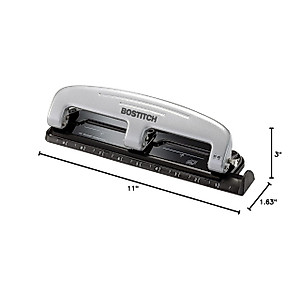Bostitch Office Three-Hole Punch, Silver/Black (2101), 12 Sheet Black