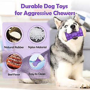 Tough Dog Toys for Aggressive Chewers,Dog Puzzle Toys Indestructible Dog Toys, Interactive Dog Chew Toys with Beef Flavor Rubber Dog Enrichment Toys for Small/Medium/Large Dogs