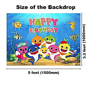 GRATULON Babe Shark Party Supplies for Birthday Decorations, Gratulon Vinyl Light-Weight Babe Shark Backdrop for Baby Shower and Kids’ Bedroom Wall Sticker Décor Blue 5x3 ft