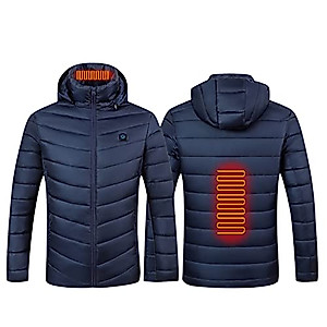 Women's Slim Fit Heated Jacket Quilted Coat Hooded Puffer Thick Down Heated Coat Outdoor Heating Vest Heated Jacket Blue