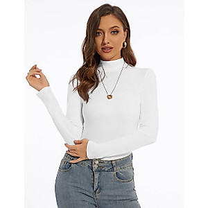 Long Sleeve Turtle Necks for Women Going Out Slim Fit Basic Casual Tee Tops Thermal Underscrub Clothing(White, Large)