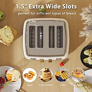 evoloop Toaster 4 Slice, Oversize Retro Stainless Steel Bread Toaster with Dual Independent Control Panels, 6 Browning Level, Bagel, Defrost & Cancel, -1.5" Extra Wide Slots, Removable Crumb Tray