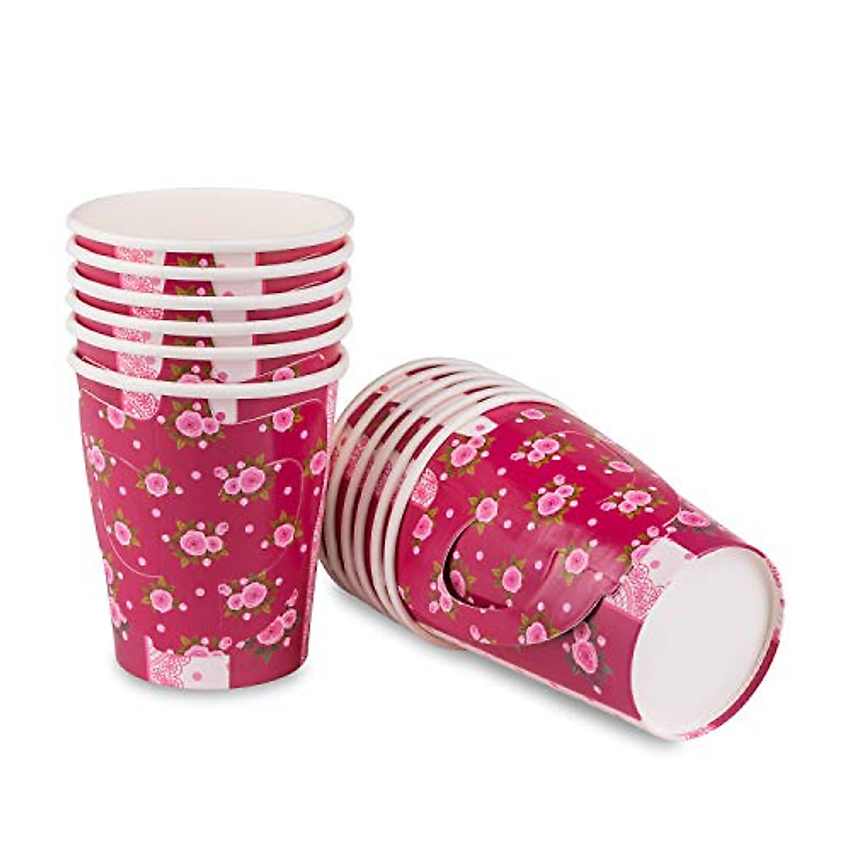 Royal Bluebonnet Rose Paper Tea Cups for Tea Party - 24 Disposable Tea Cups, Plates, and Napkins for Hot & Cold Drinks great for Easter, Mother's Day, Princess and Spring Little Girls Parties