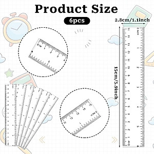 6Pcs 6 inch Ruler Clear Plastic Ruler Plastic Ruler Drafting Tools, Straight Shatterproof Rulers Transparent Rulers for Office Supply Ruler (Clear)