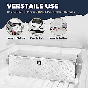 ARKSEN 49 Inch Heavy Duty Aluminum All Purpose Underbody Lock Storage Trailer Truck Trailer Chest Box Underbed Tools Organizer with Side Handle and Key Set – Silver