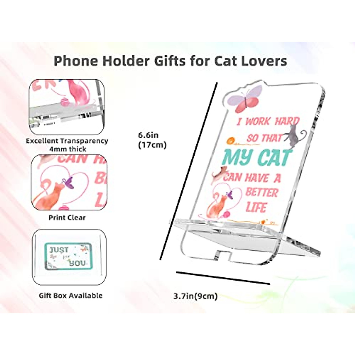Parxara Cat Desk Accessories Phone Holder Desk Decor Gifts for Cat Lovers Women Cute Office Supplies with Lovely Kittens Uplifting Gifts Cat Stuff for Cat Mom Birthday Present for Coworkers Friend