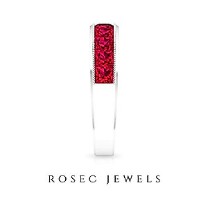 Rosec Jewels Certified Lab Grown Ruby Eternity Band Ring for Women, Ruby Anniversary Ring, Aaaa Quality - Ready To Gift, 14K White Gold, Size:US 10.00