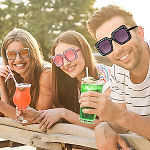 Weewooday 24 Pairs Disco Rhinestone Sunglasses for Women 70s Oversized Square Diamond Bling Bling Glasses Bulk Sparkling Sequin Sunglasses for Teen Oversized Glasses Retro Party