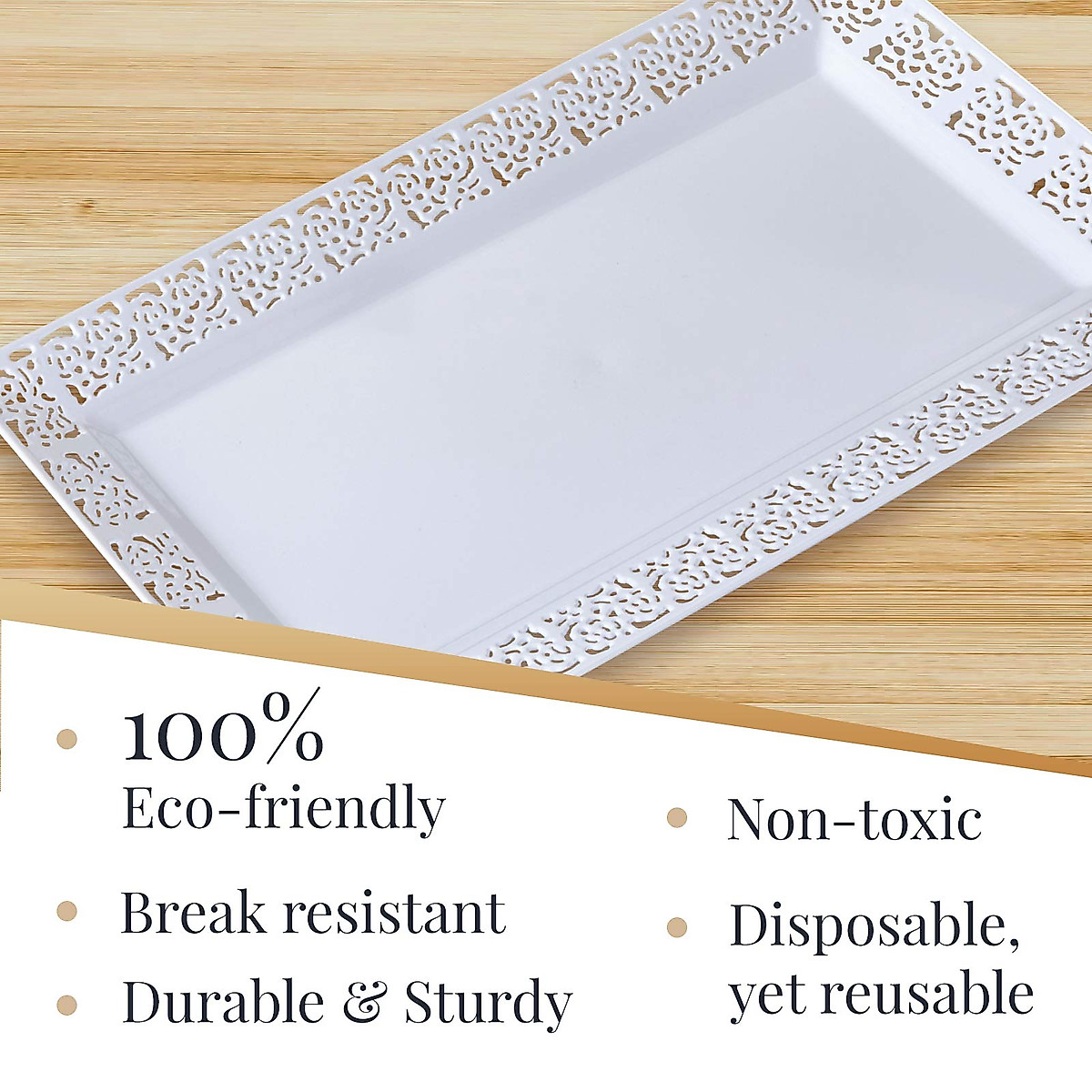 Silver Spoons DISPOSABLE LACE TRAYS | for Upscale Wedding and Dining | 6 pc | White | 14” x 7.5” -