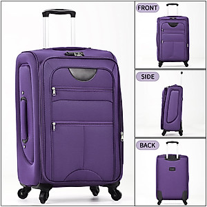 Merax Softside Luggage Set, Travel Suitcase Expandable Lightweight, 3 Piece Luggage Sets with Spinner Wheels 22" 26" 30" Suitcase with TSA Lock (Purple)