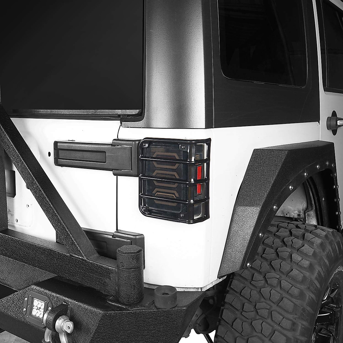Hooke Road Wrangler Tail Light Covers Rear Taillight Euro Guard Black Light Cage fit for 2007-2018 Jeep Wrangler JK & JKU Unlimited - Pair