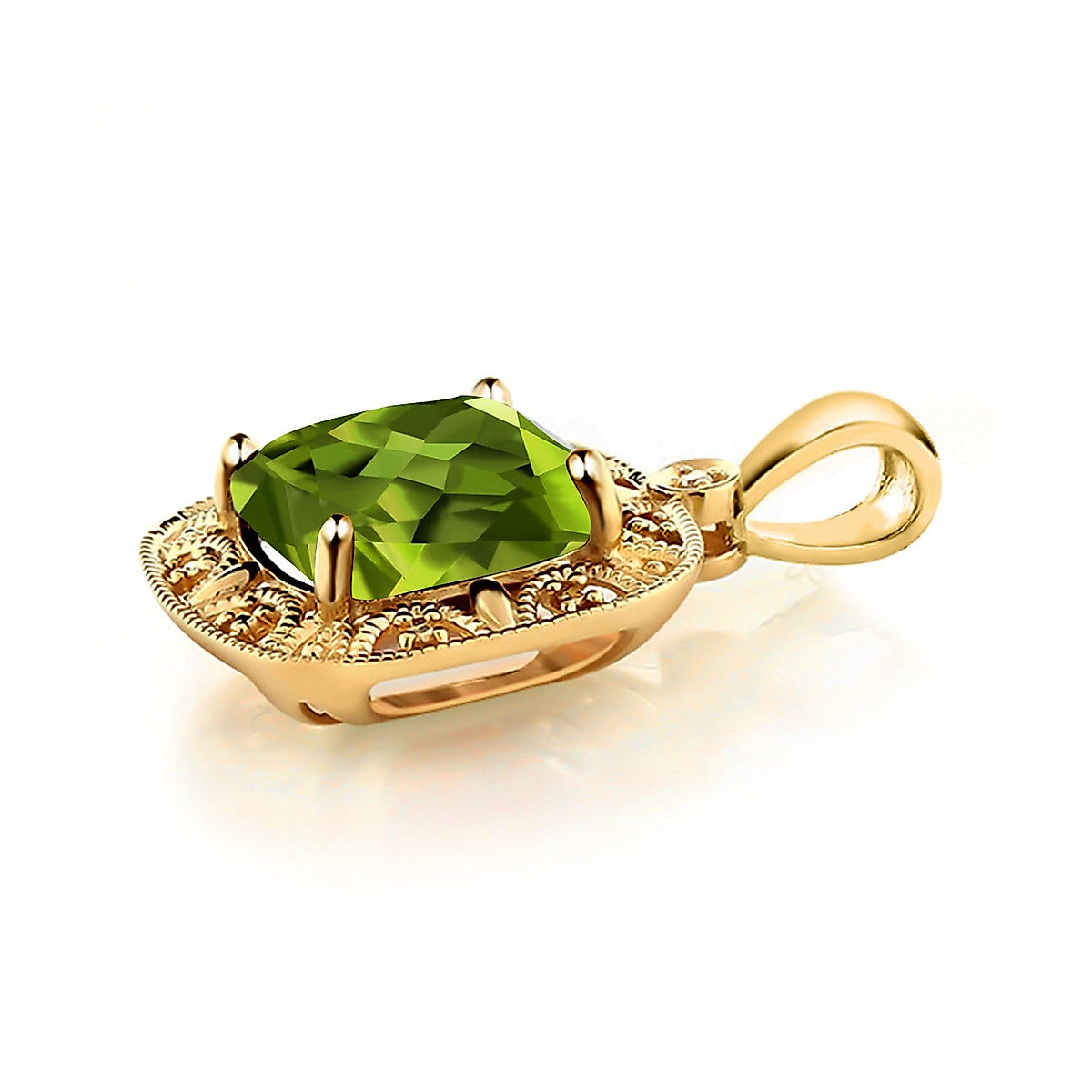 Gem Stone King 10K Yellow Gold 8MM Cushion Gemstone Birthstone and White Diamond Accent Necklace | Gold Pendant Necklace For Women