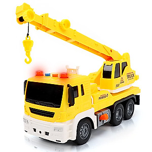 ArtCreativity Light Up Crane Truck Toy, Kids’ Construction Toy with a Movable Crane, LEDs, and Sound Effects, Push and Go Construction Vehicle Toys for Kids, Crane Toys for Boys and Girls