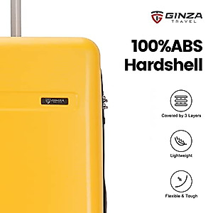 PRIMICIA GinzaTravel 3-Piece Luggage Sets Expandable Suitcases with 4 Wheels PC+ABS Durable Hardside Luggage sets TSA lock (Yellow, 3-Piece Set(20"/25"/29"))