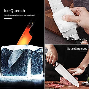 MAD SHARK Kitchen Knife, Chef's Santoku Knife 8 Inch, German High Carbon Stainless Steel Chef Knife, Super Sharp Multipurpose Chopping Knife for Meat Vegetable Fruit with Ergonomic Handle & Gift Box