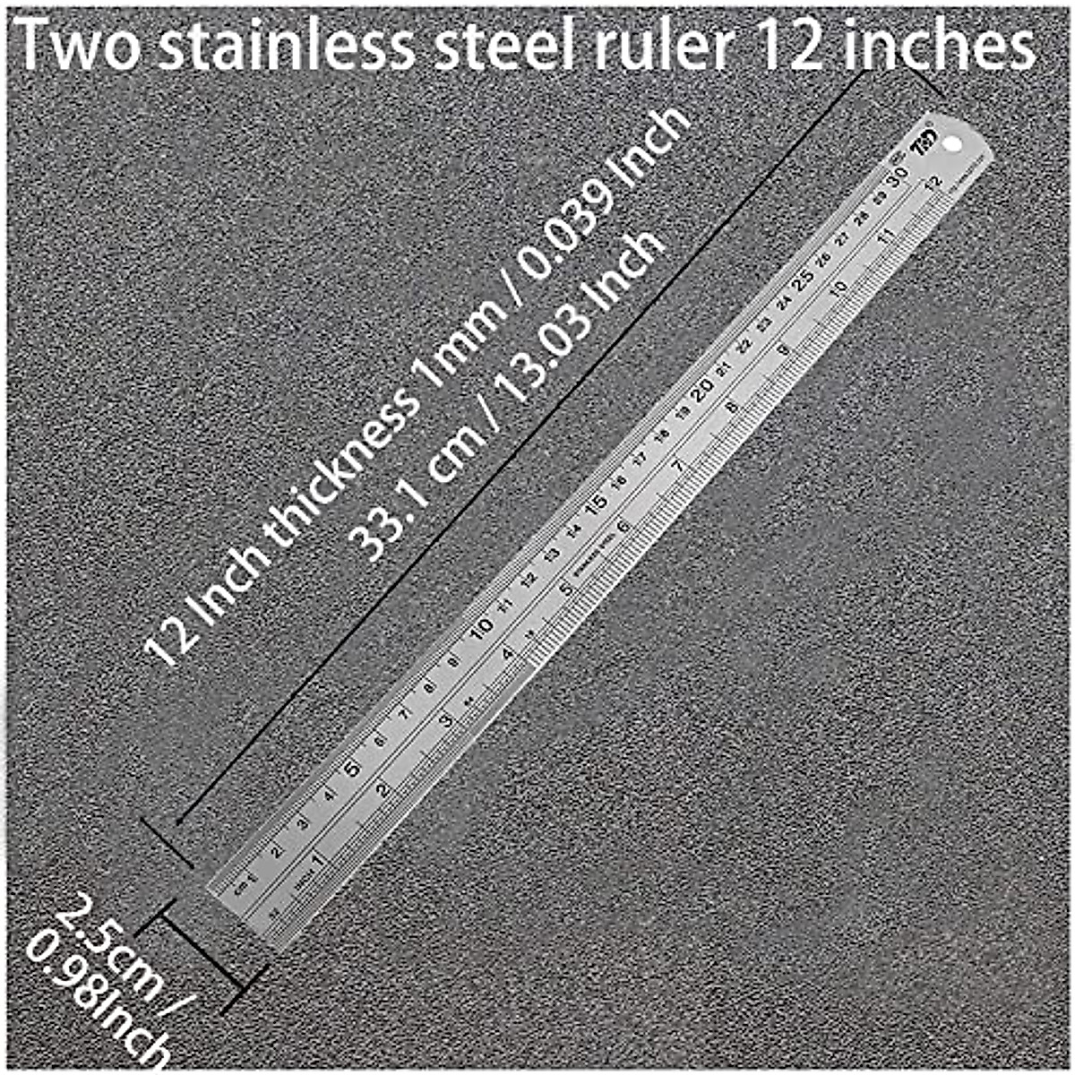 YYJ HOME Metal Ruler, 12 inch Ruler and Metal Rule 30 Centimeters and inch Ruler Steel Rulers Drawing Ruler, Measuring Ruler 12 inch 2 Pieces Silver