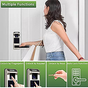 HARFO Fingerprint Door Lock, Keyless Entry Door Lock with Touchscreen and OLED Display, Keypad Door Lock, Door Lock with Keypad, Door Level, Passcode Door Lock for Office Home (Satin Nickel)