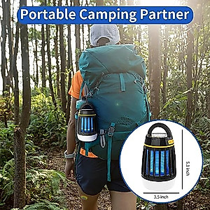 3 in 1 Bug Zapper, USB Rechargeable Mosquito Trap, Waterproof Insect Fly Trap for Outdoor & Indoor,LED Lantern, Emergency Power Supply 2000mAh for Home, Camping, Gnats, Backyard, Patio