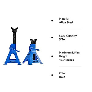 TONDA Jack Stands, 3 Ton 6,000 lb, Heavy Duty Steel Car Lifting Stand for Sedan SUV, Blue, 1 Pair
