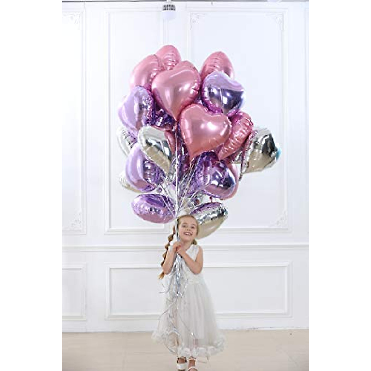 30 pcs Heart Balloons 18" Foil Love Balloons Mylar Balloons Silver heart balloons Valentines Day Decorations Balloons for Valentines Day Propose Marriage Wedding Party Wedding