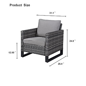 HUMMUH Outdoor Chairs PE Wicker Patio Dining Chairs Set of 2 High Back Metal Frame Porch Chairs with 4 inch Seat Cushions