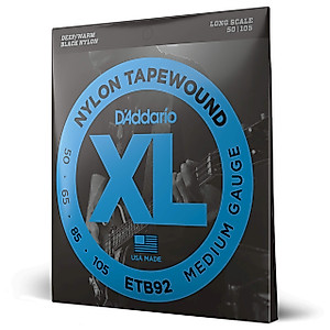D'Addario ETB92 Tapewound Electric Bass Guitar Strings - Fits Long Scale 4 String Basses with Scale Length Up to 36.25 Inches - Medium, 50-105, Long Scale