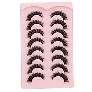 Gmagictobo False Eyelashes Cat Eye Fluffy 3D Mink Lashes Dramatic Volume D Curl Russian Strip Lashes Pack Wispy Fake Eyelashes 8 Pairs