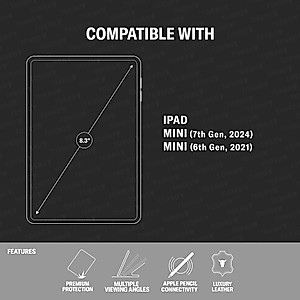 TORRO Case Compatible with iPad Mini 7/6 – Genuine Leather iPad Mini 7th / 6th Generation (2024/2021) Cover with Stand Function, Apple Pencil Connectivity and Wake Sleep Function (Dark Brown)