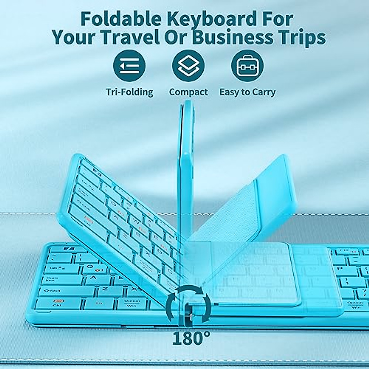 seenda Folding Keyboard with Number Pad, Portable Foldable Bluetooth Keyboard for Travel, Full-Size Rechargeable Keyboard for Laptop Tablet PC Smartphone Windows iOS Android - Green