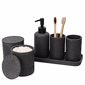 ZCCZ - Black Bathroom Accessories Set 6 Pcs - Lotion Soap Dispenser, 2 Qtip Holder Dispenser, Toothbrush Holder, Vanity Tray, Bathroom Tumbler - Decorative Countertop Vanity Organizer
