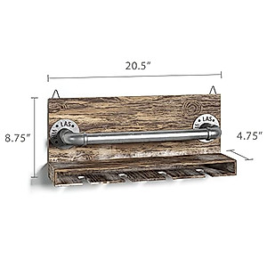 Barnyard Designs Wall Mounted Wine Rack - Bottle and Glass Holder - Hanging Wood and Metal Wine Rack Wall Mount for Bar and Kitchen Decor, 20.5" x 8.75"