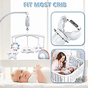 FEISIKE Baby Crib Mobile with 3 Modes Musical Box,Volume Control,12 Lullabies,Nursery Crib Toys for Newborn Ages 0 and Older,23 Inches Baby Mobile Arm and 5 Pcs Hanging Toys