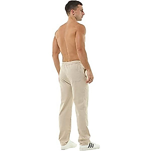 HOEREV Men Casual Beach Trousers Linen Summer Pants, Beige, Large