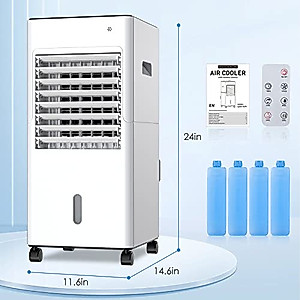 Portable 3-IN-1 Air Conditioners for Room, Portable AC Unit with 1.6 Gallon Water Tank, 4 Modes & 3 Speeds, Personal Air Cooler with Remote Control Fast Cooling for Room Home Office