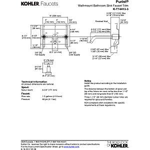 KOHLER K-T14413-3-BV Purist Two-Handle Wall-Mount Lavatory Faucet Trim with 6-1/4" Spout and Cross Handles, Less Drain, Valve Not Included, Vibrant Brushed Bronze