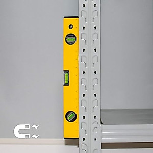Goobeans 16-Inch Magnetic Torpedo Level and Ruler, 180/90/45-Degree Bubbles, Metric&Inch Double Scale Aluminum Box Level Tool - For Leveling, Measuring, Marking, and Cutting